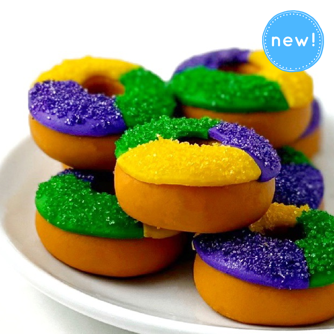 Mardi Gras Mini King Cakes Marzipan Candy Gift | marzipops