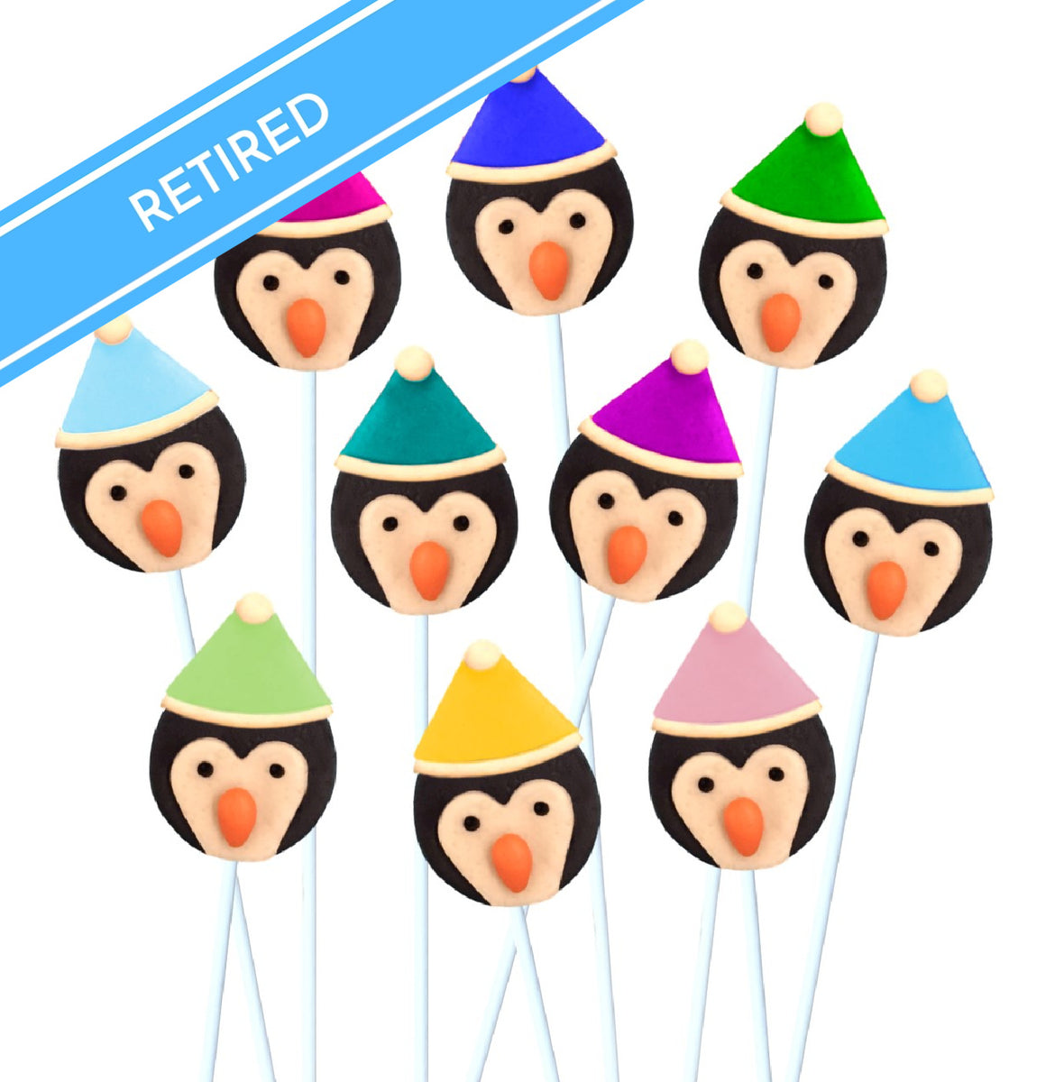 Colorful Penguin Marzipan Candy Lollipops | marzipops